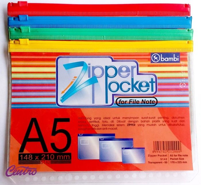 Bambi Zipper Pocket Transparant A5 Map Plastik Sleting Transparan Untuk ...