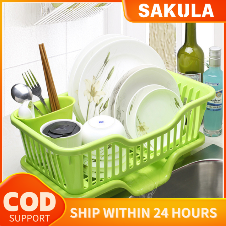 SAKURA Dish Rack Dish Drainer Rack Plastic Kitchen Organizer | Lazada PH