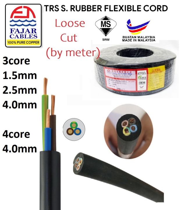 Fajar Full Cooper Good Quality Power Cable 1.5mm / 2.5mm/4mm x 3C/4C Loose Cut Per Meter TRS ...