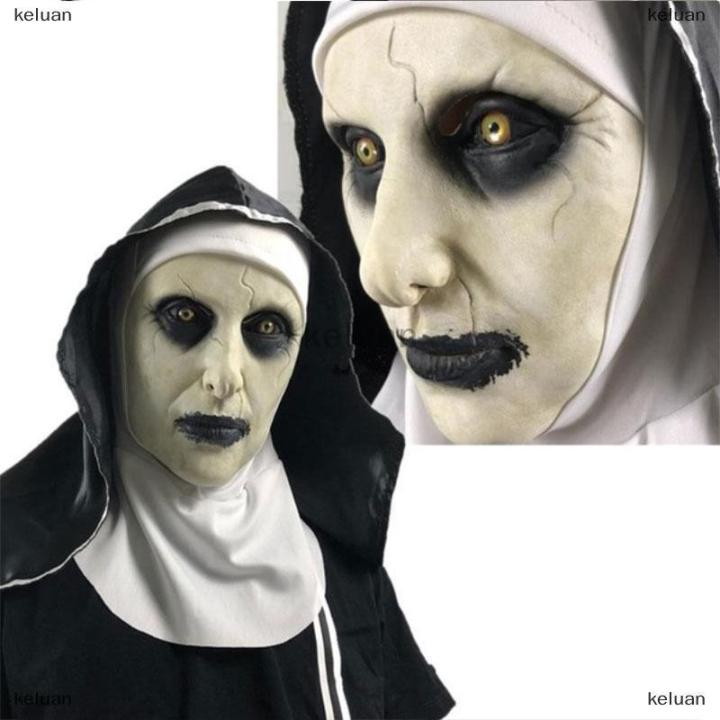 {keluan} The Horror Scary Nun Latex Mask w/Headscarf Valak Cosplay for ...