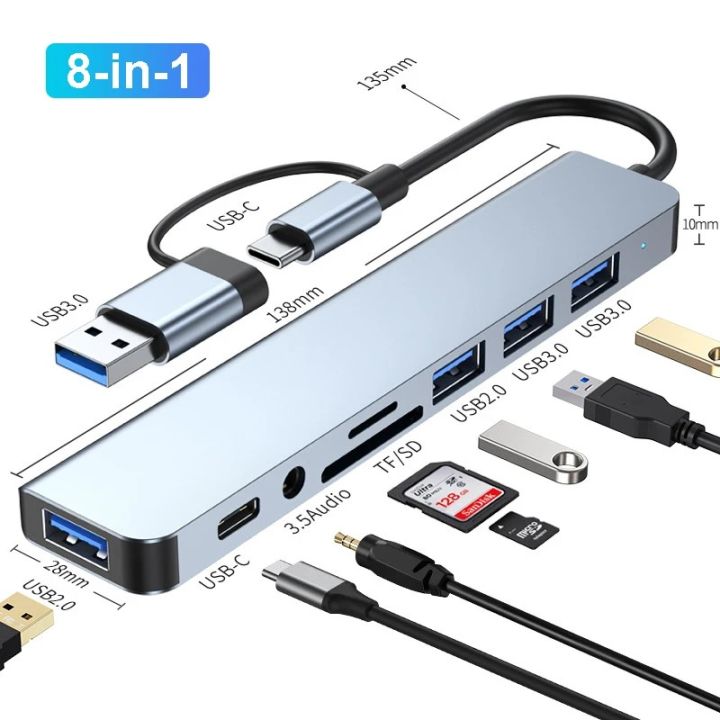 8-IN-2 USB HUB 3.0 USB C HUB Dock Station 5Gbps High Speed Transmission ...