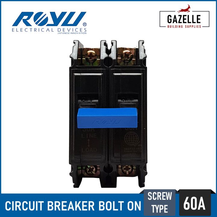 Royu Circuit Breaker Bolt-On Screw Type 2 Pole - 60A for Bolt On Panel ...