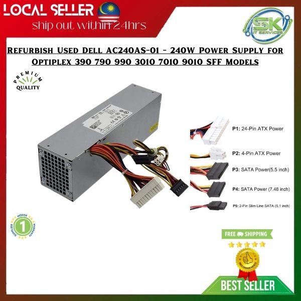 Refurbish Used Dell AC240AS-01 - 240W Power Supply for Optiplex 390 790 ...