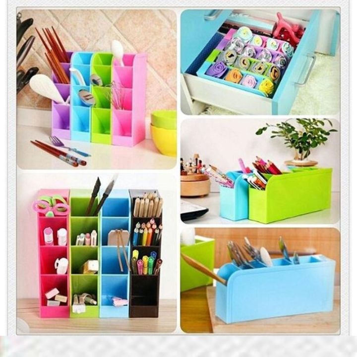Rak Mini 4 Sekat / Rak Laci Plastik 4 Slot Pulpen Spidol / Desktop ...