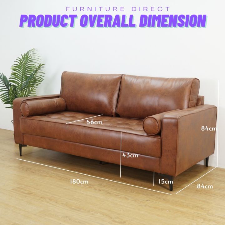 LOFT Design VELOZ 3 Seater Sofa in Leather look Synthetic Fabric-Brown ...