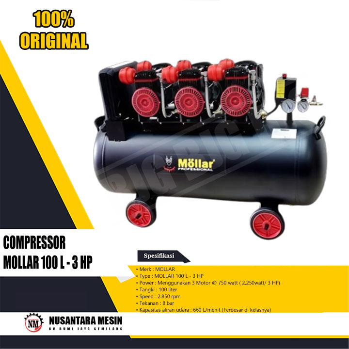MESIN KOMPRESOR UDARA / COMPRESSOR MOLLAR 100L - 3HP | Lazada Indonesia
