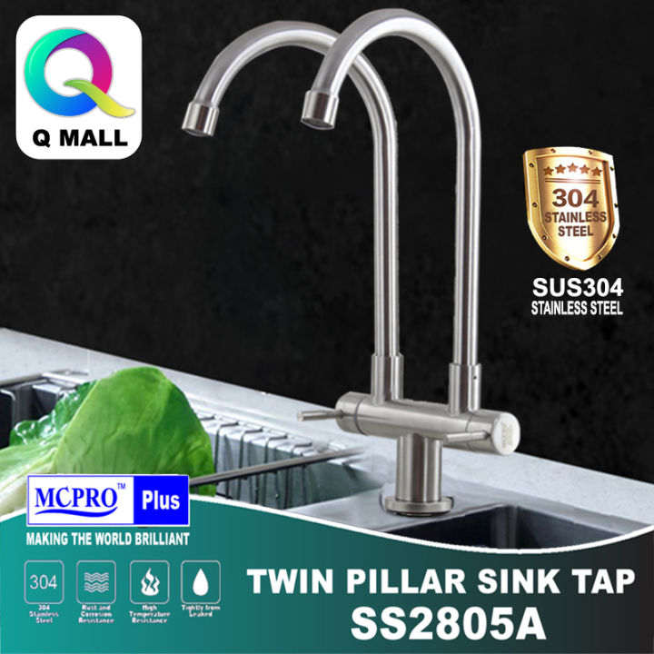 MCPRO PLUS Stainless Steel SUS304 Kitchen Faucet Double Twin Pillar ...
