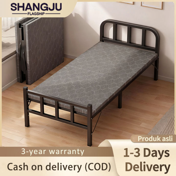 Metal Folding Bed Single Foldable Portable Bedroom Black/White Folding ...