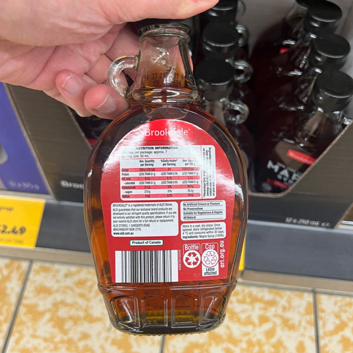 ALDI Oleqi Canada imported Brookdale100% maple syrup 250ml Maple syrup ...