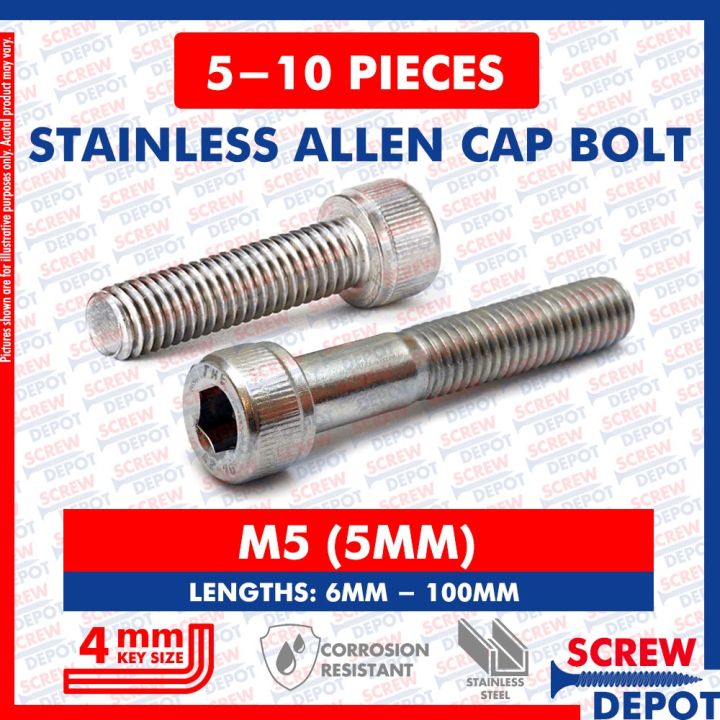 5-10PCS M5 ( 5MM ) SS Allen Cap / Socket Head / Stainless Allen ...