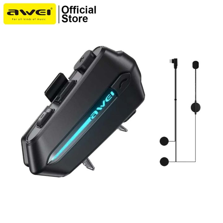 Awei VS-1 Motorcycle Bluetooth Intercom IPX6 Waterproof HiFi Sound Hard ...