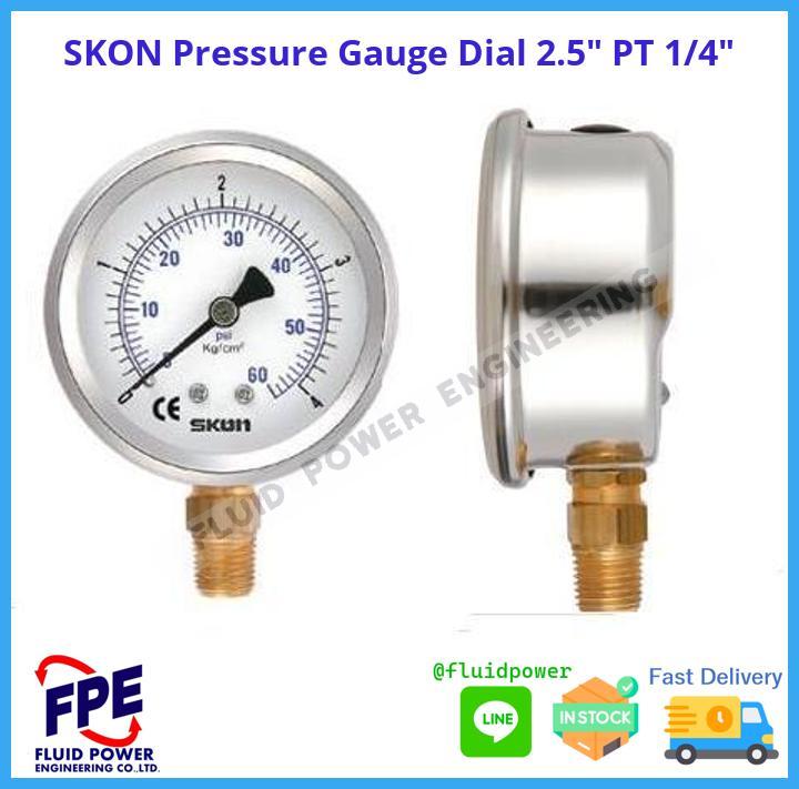 SKON Hydraulic Pressure Gauge เกจวัดแรงดัน หน้าปัด 2.5" หน่วยวัดคู่ kgf/cm2 และ psi เลือกช่วงวัด ...