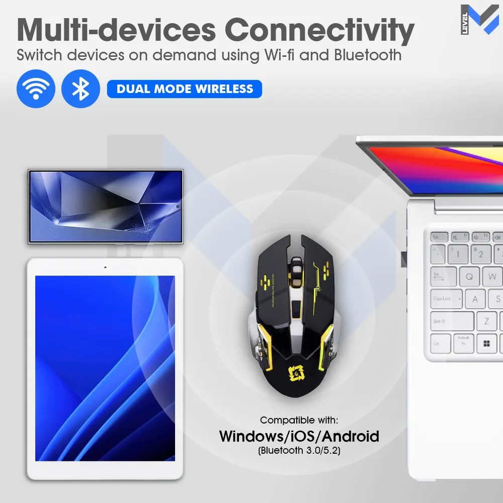 Gaming mouse DUAL MODE WiFi + Bluetooth 6D/7D Silent Wired Wireless ...