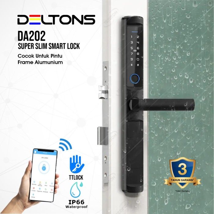 PROMO- SMART LOCK DELTONS DA202 SLIM DOOR LOCK FRAME ALUMUNIUM SLIDING SWING - LAZHASAN SHOP ...