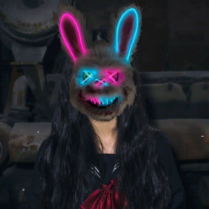 Halloween Luminous LED Mask Cosplay Bloody Rabbit Mask Horror Killer ...