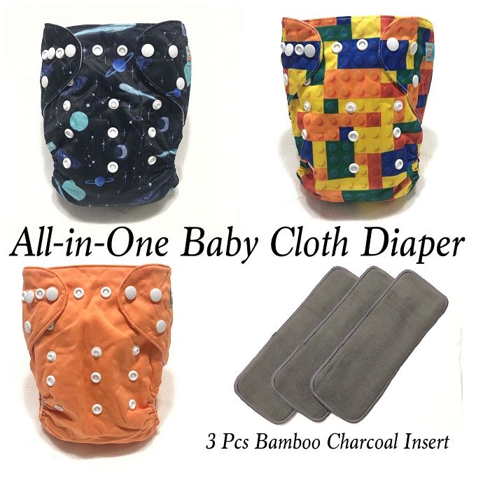 3 Pieces Alva Baby Washable Reusable Cloth Baby Diaper with Individual ...
