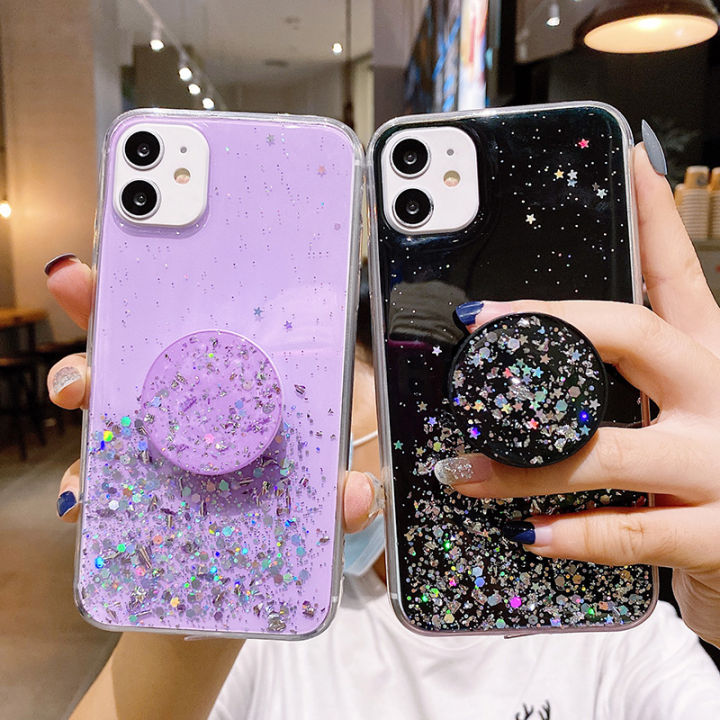 Phone Case Samsung Galaxy A56 A36 A26 A16 5G beautiful starry sky Sequins Transparent Silicone ...