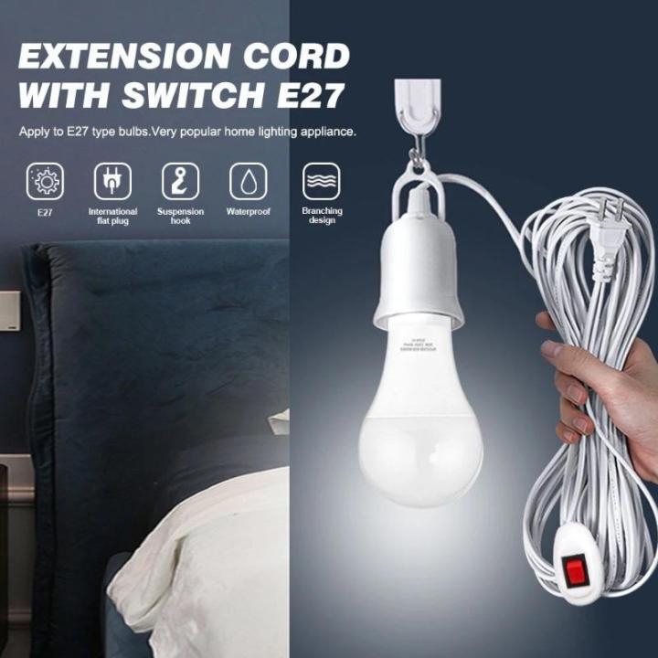 E27 10M Lamp Holder With Switch Hook Cord Switch Lamp Socket Extension ...