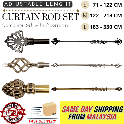 Extendable Curtain Rod Complete Set Rod Langsir Besi - Batang Langsir ...
