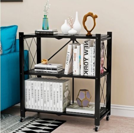 Foldable Movable Steel Metal Rack Organizer Shelf Rack with wheels 3/4 ...