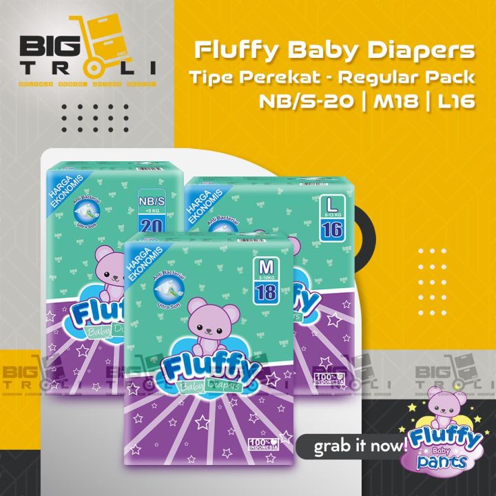 Fluffy Baby Diapers | Popok Perekat Ekonomis NB/S20 | M18 | L16 ...