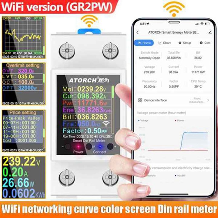 (QUBI) ATORCH GR2PW Electricity Meter Tuya WiFi Rail Power Energy Meter ...