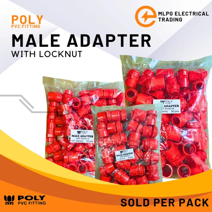 (PER PACK) Poly Electrical PVC Fitting MALE ADAPTER w/ LOCKNUT (1/2", 3 ...