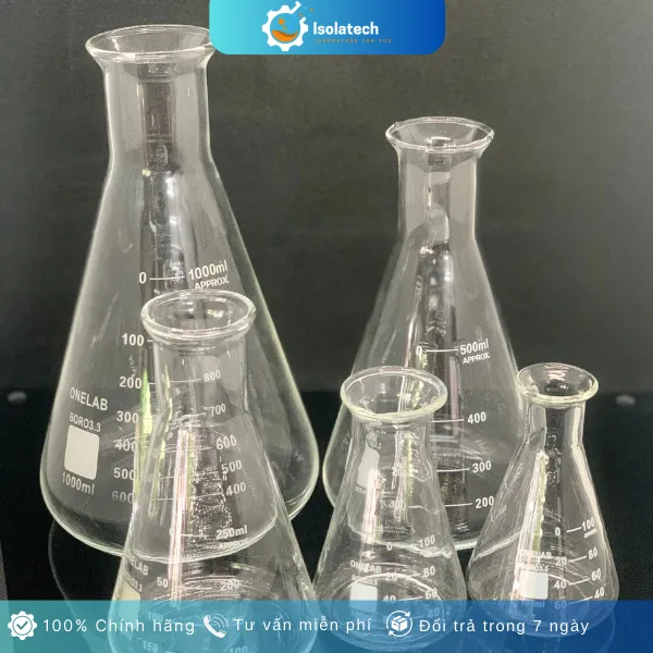 Bình tam giác thuỷ tinh, erlen, bình nón ONE LAB cổ trơn, miệng rộng ...
