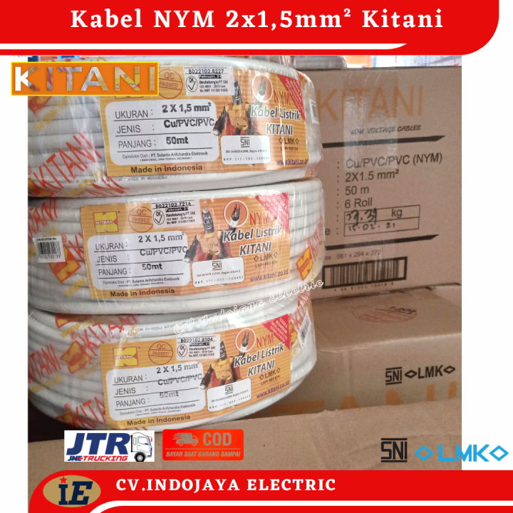 Kitani kabel NYM 2X1,5 panjang kabel 50 meter kabel listrik kawat isi 2 kabel instalasi listrik ...