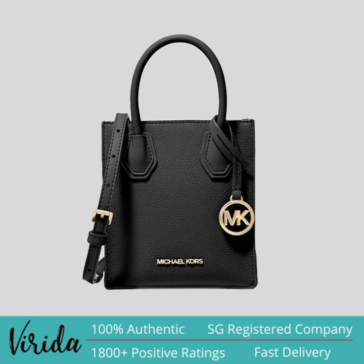 Michael Kors Mercer Extra-Small Pebbled Leather Crossbody Bag Black ...