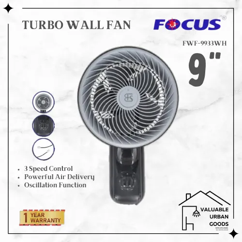 Turbo Wall Fan 9-Inch Kipas 3 Speed Turbo Dinding 70° Oscillation 65W ...