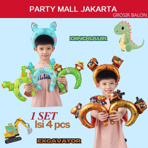 (isi 4 pcs) Balon Bando Karakter Motif Dinosaurus dan Mobil Truk ...