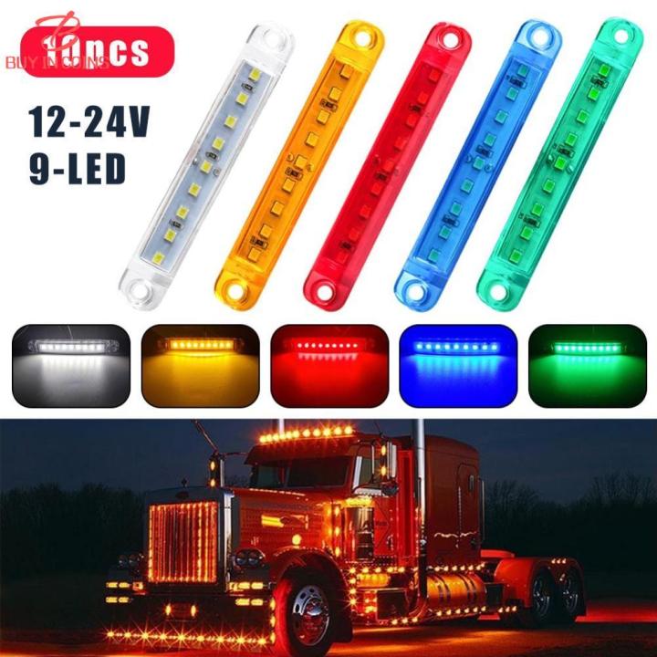 BC 10Pcs 12v 24v 9SMD LED Side Marker Brake Indicator Lamp Warning Tail ...