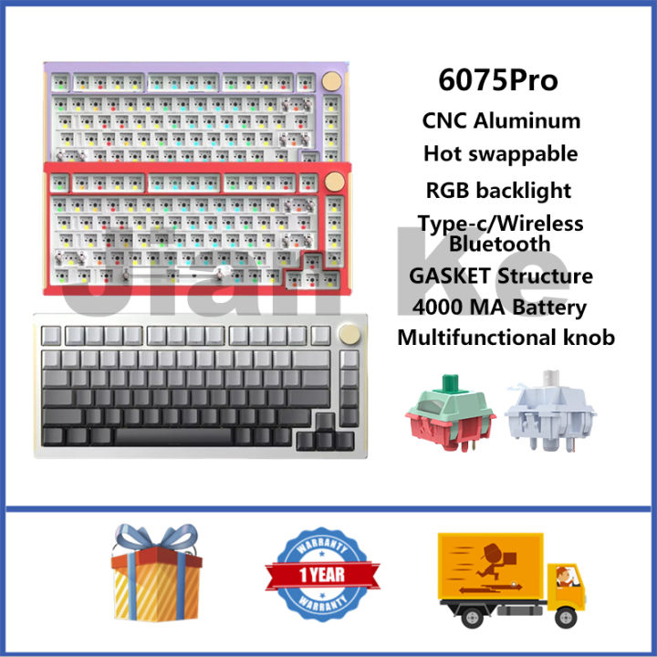 Monka 6075 Pro 75% Wireless Mechanical BareBone Keyboard Kit RGB Hot ...