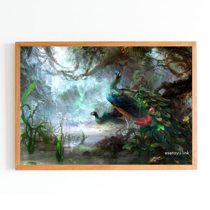 Hiasan Dinding Lukisan Cetak Gambar Burung Merak Aesthetic Plus Bingkai ...