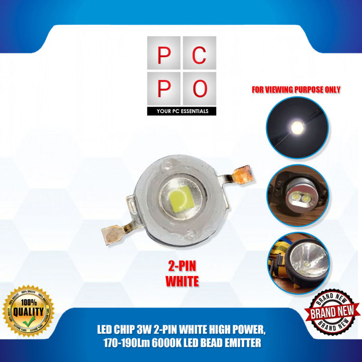 LED CHIP 3W 2-PIN WHITE HIGH POWER, 170-190Lm 6000K LED BEAD EMITTER ...