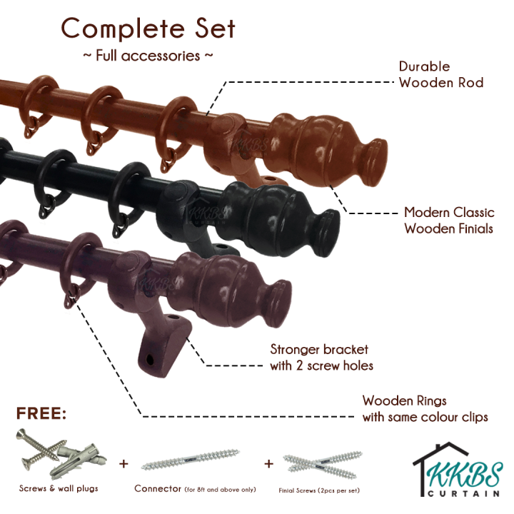 KKBS CURTAIN Cassedy Rod Langsir Kayu Batang Langsir Set Lengkap Single ...