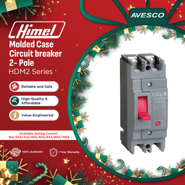 Himel HDM2-Series Molded Circuit Breaker | 2-pole 25kAIC C Curve 16A ...
