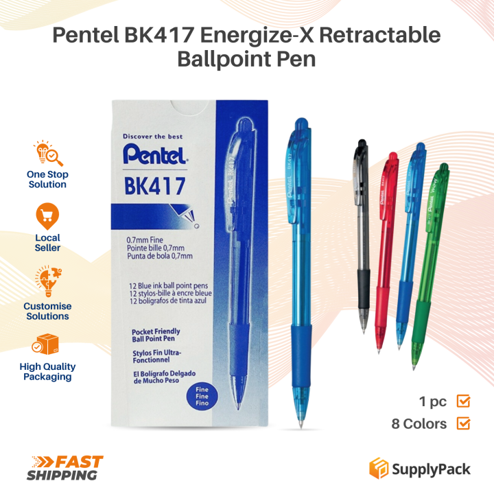 Pentel BK417 Energize-X Retractable Ballpoint Pen - Eco-Friendly ...