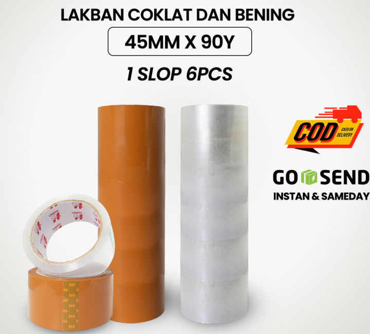 LAKBAN / ISOLASI 1Slop Isi 6PCS 45mm*90Y Murah Super Clear Lakban Bening Dan Coklat | Lazada ...