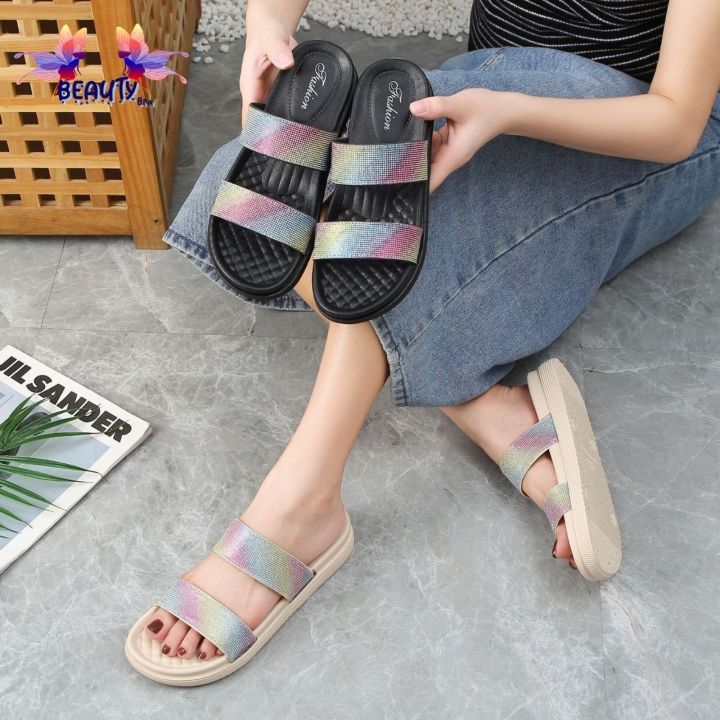 รองเท้าผู้หญิง งานนิ่ม สุดฮิต รองเท้าแฟชั่นสีรุ้ง สายคาด ใส่สบาย พร้อม ...