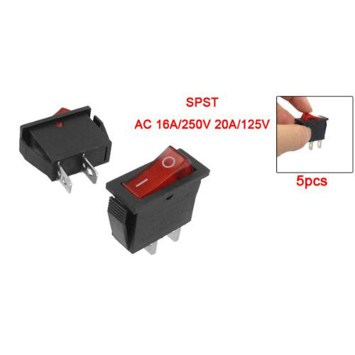 5 Pcs 2 Pin SPST Red Neon Light On/Off Rocker Switch AC 16A/250V 20A ...
