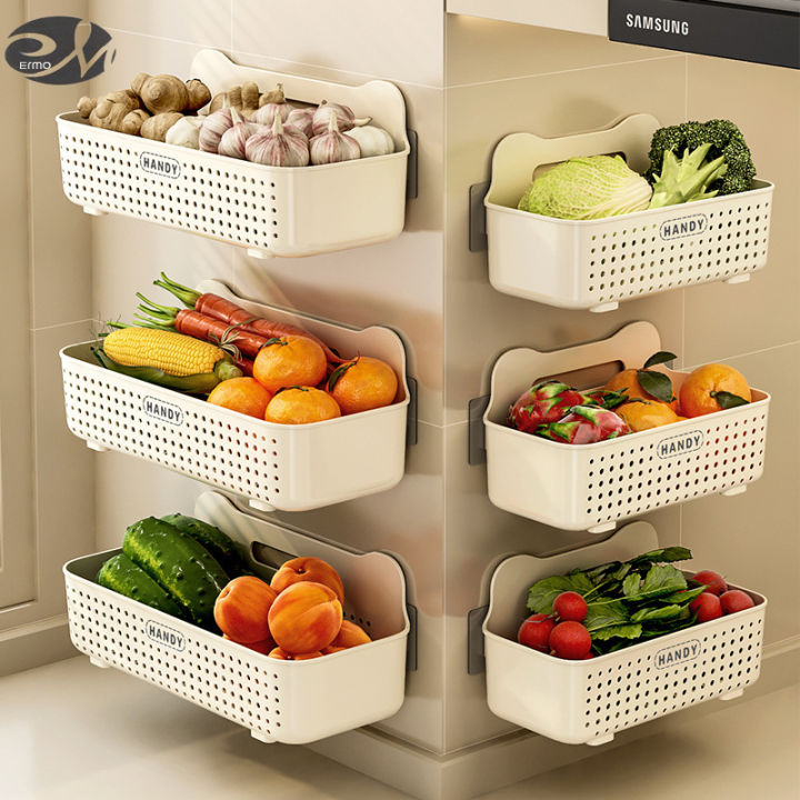 Ermo ซื้อ1แถม1 ชั้นที่เก็บเครื่องครัว,ตะกร้าที่ยึดผนัง,ตะกร้าปรุงรสเจาะ ...