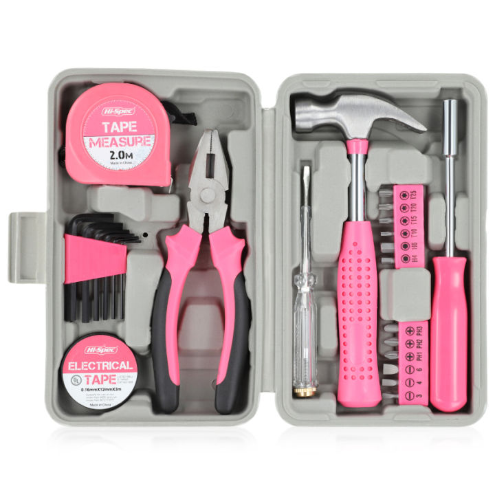 🌈【Ready Stock】🌈24pc Pink Household DIY Tool Kit for Women. Small Mini Tool Box Set of Starter ...