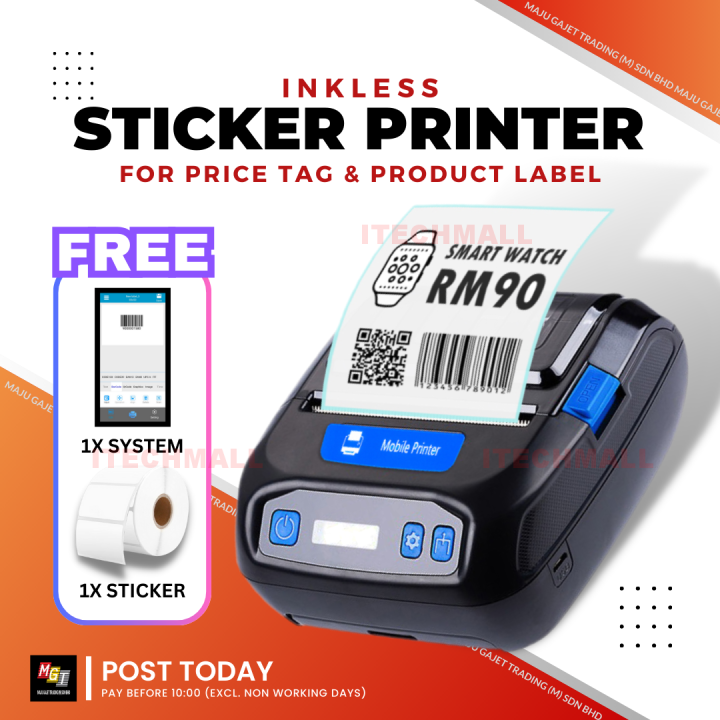 Portable Barcode Label Printer Sticker Bluetooth Inkless Printer 80mm ...