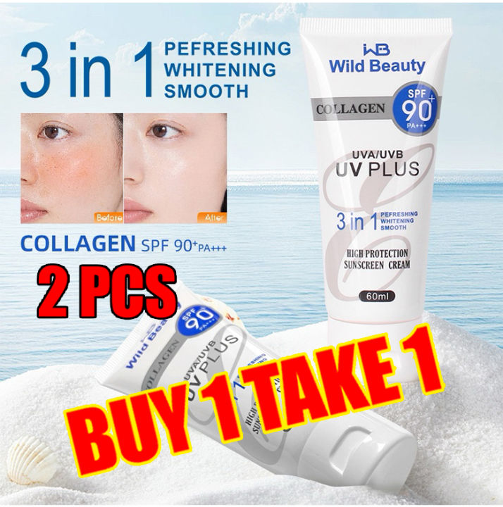 [WILD BEAUTY] -BUY1TAKE1- Collagen SPF90 PA+++ Sunscreen UV Plus 60ml | Lazada PH