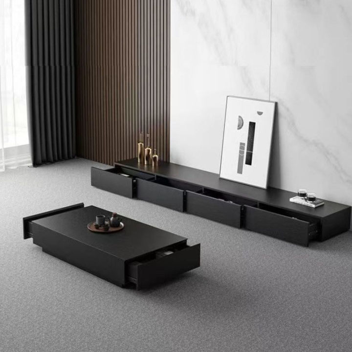 Minimalist High-end TV Console Black Modern Living Room Coffee Table ...