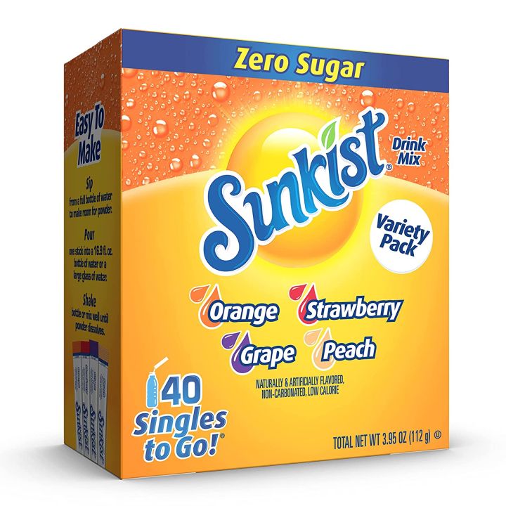 Sunkist Zero Sugar Low Calorie Drink Mix Variety Pack (40 packets/box ...