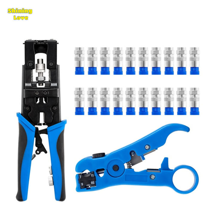 ShiningLove 22Pcs Coax Compression Crimping Tool Cable Stripper Kit For ...