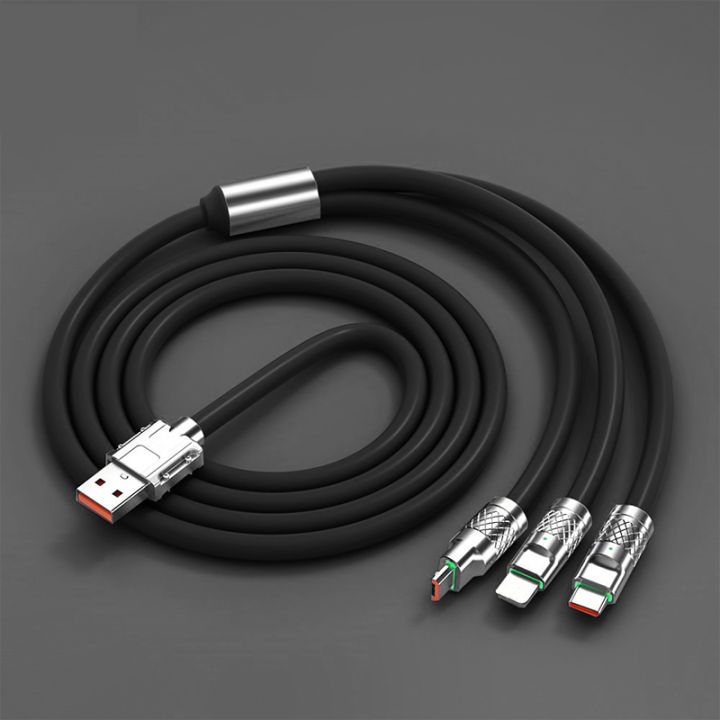 120W 6A Super Fast Charge 3in1 Type-C Liquid Silicone Cable Quick ...